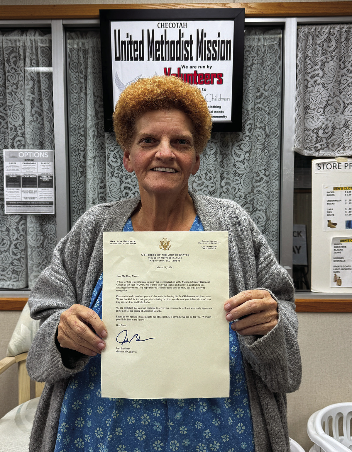 (at left) Roxy Moore was recently recognized by Rep - McIntosh Democrat